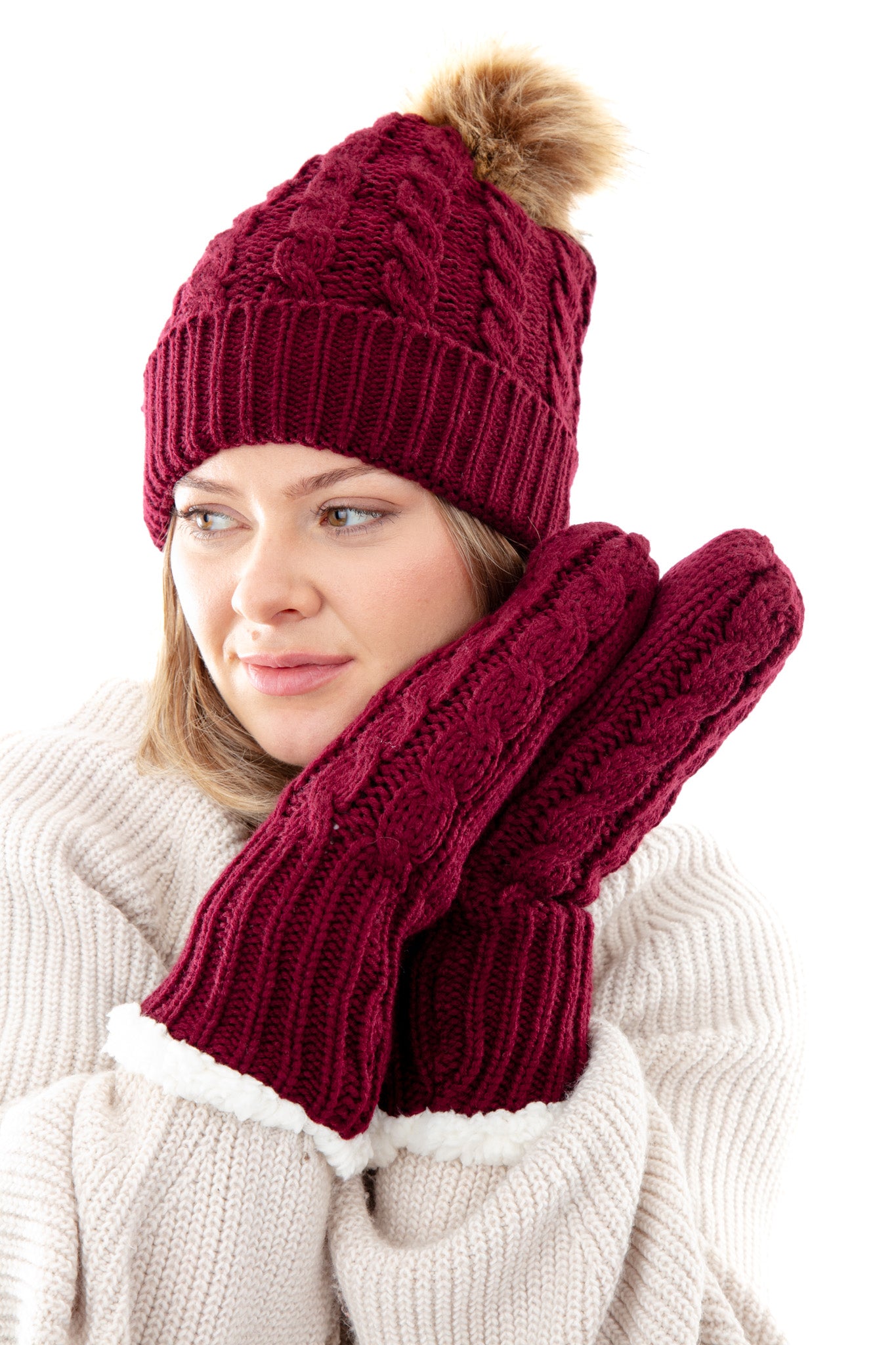 Just Cozy Knit Mittens and Hat Set - Super Comfy and Cozy Lined